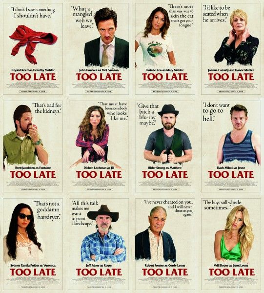 Too Late Character Posters Feature Hard-Boiled Dialogue